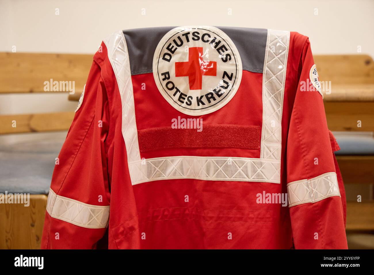 Hamburg, Germany. 19th Dec, 2024. A German Red Cross (DRK) jacket hangs ...