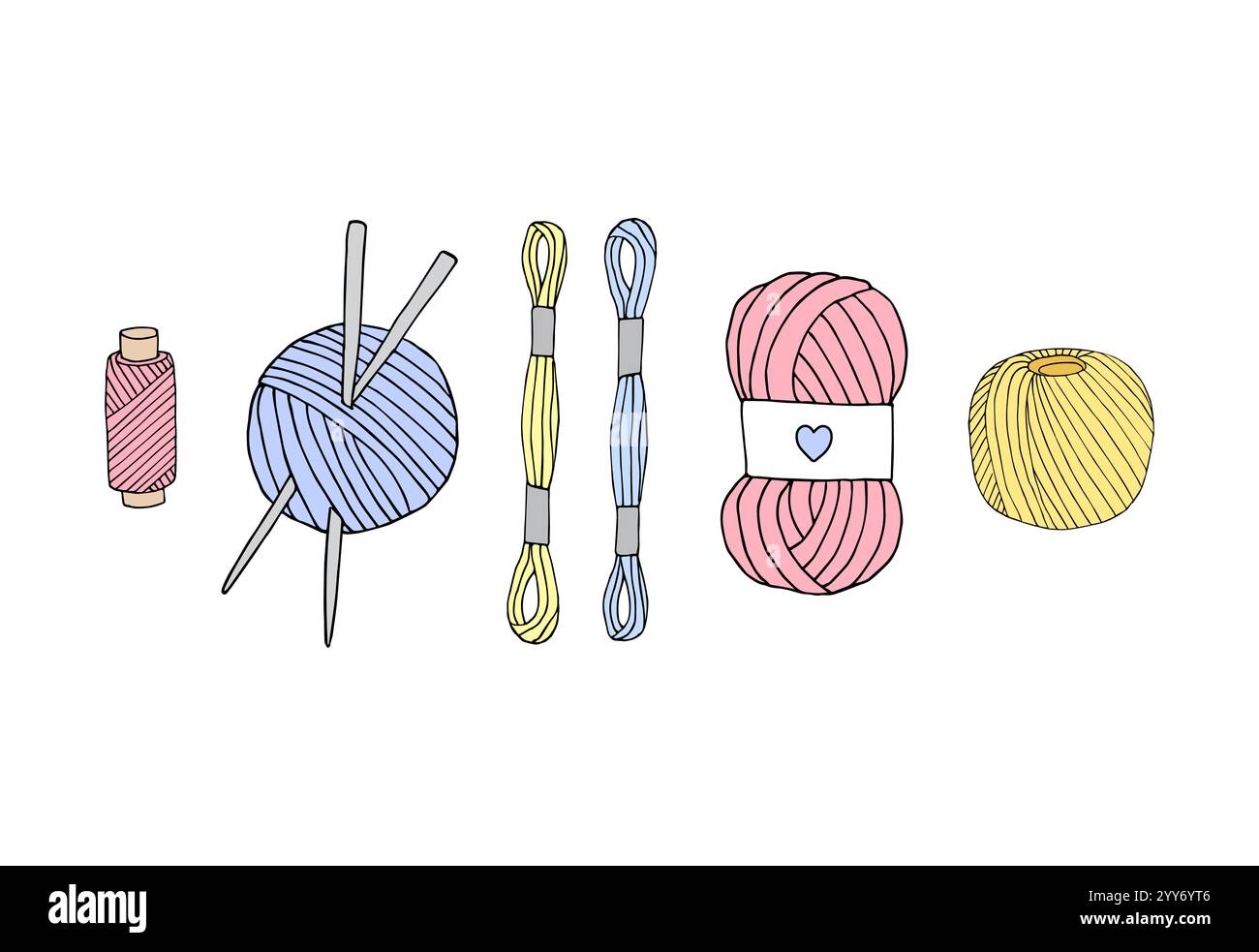 Vector set bundle of different color hand drawn doodle sketch threads ...