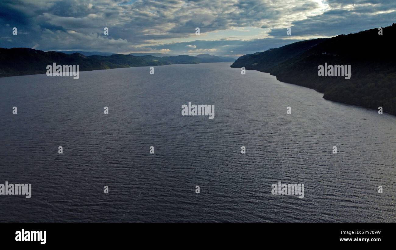 LOCH NESS, SCOTLAND, UK - 01 September 2023 - Aerial view of Loch Ness ...