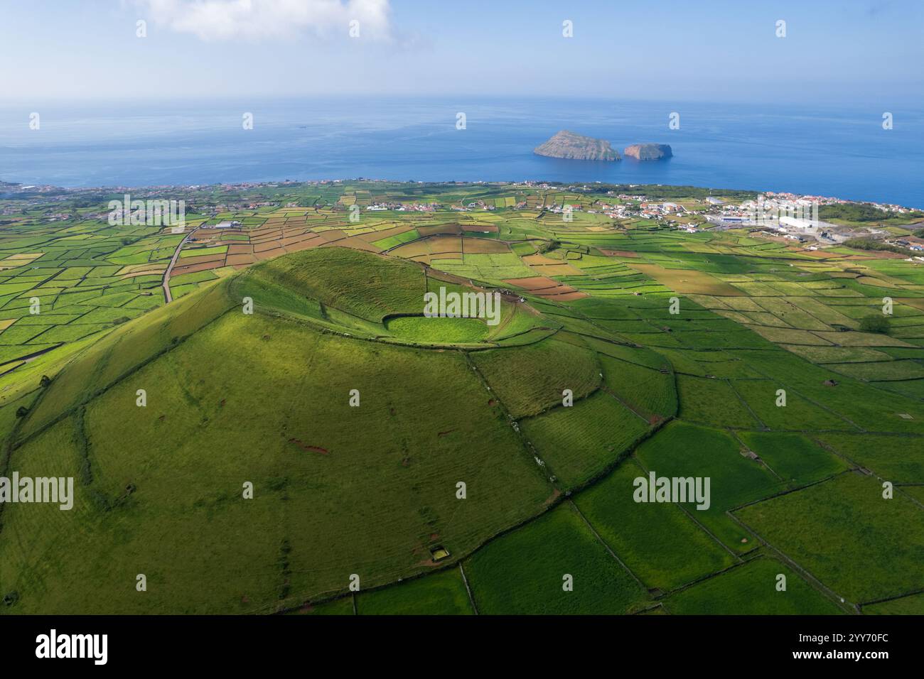 Aerial view of Terceira islans in Azores, Portugal. Volcanic landscape ...