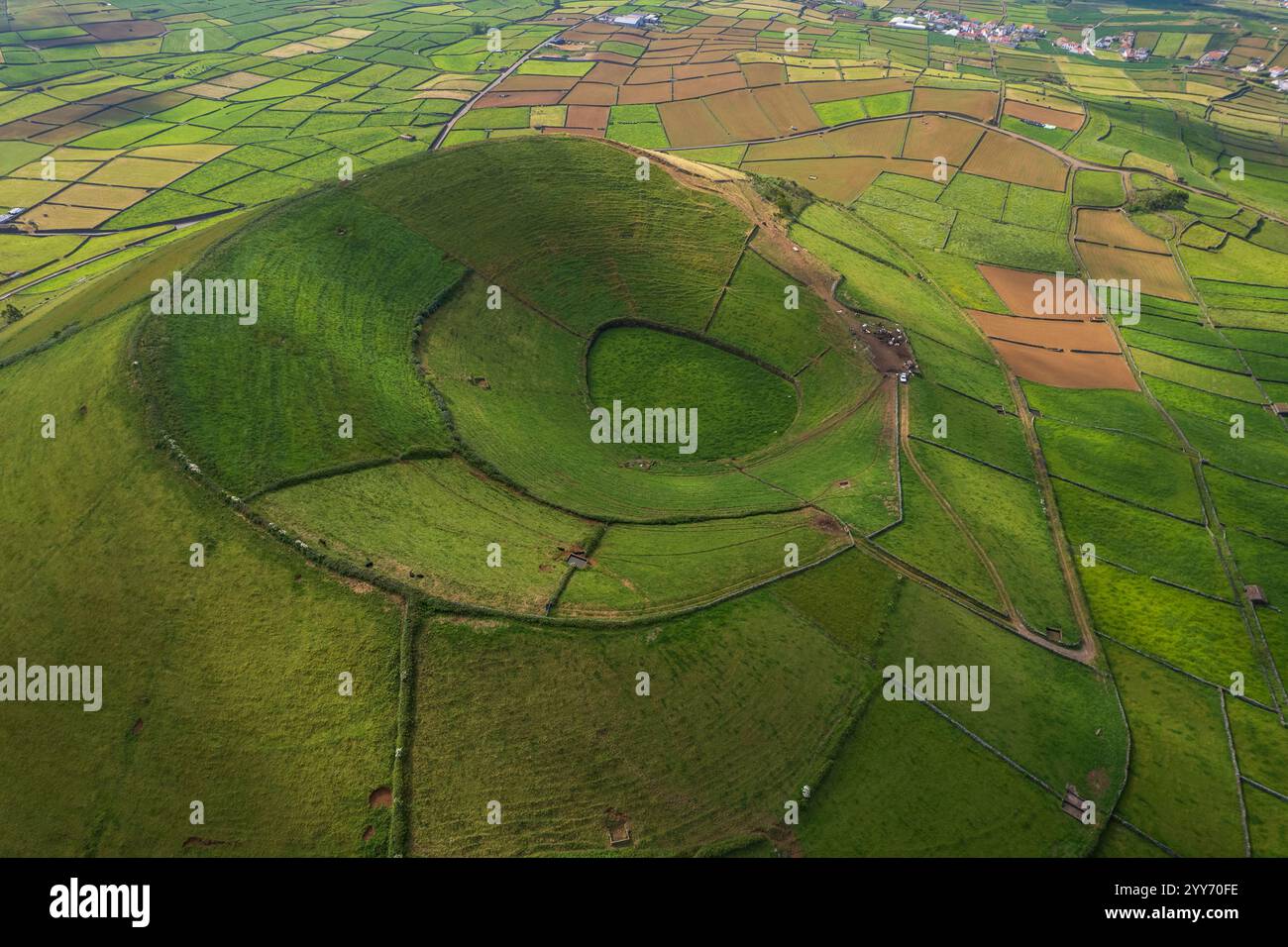 Aerial view of Terceira islans in Azores, Portugal. Volcanic landscape ...