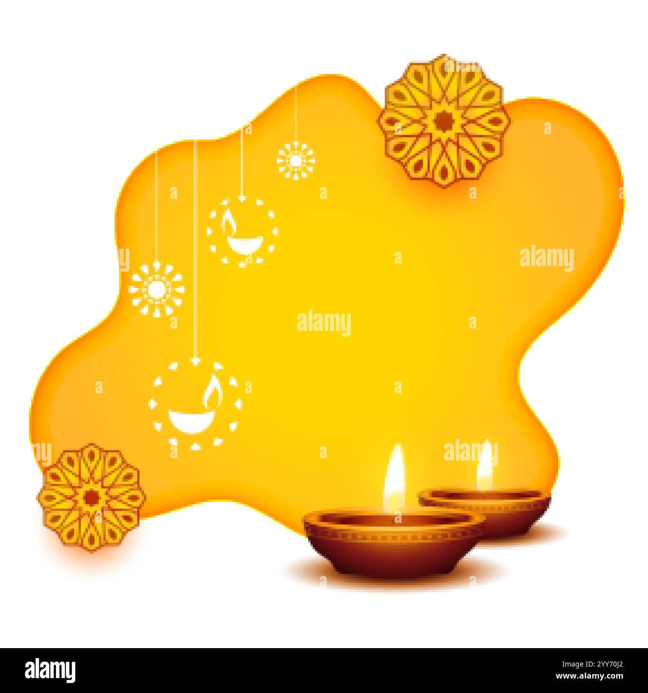 elegant happy diwali yellow beautiful diya card design Stock Vector ...