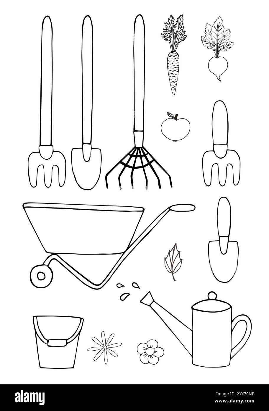 Vector set bundle of hand drawn doodle sketch gardening equipment ...