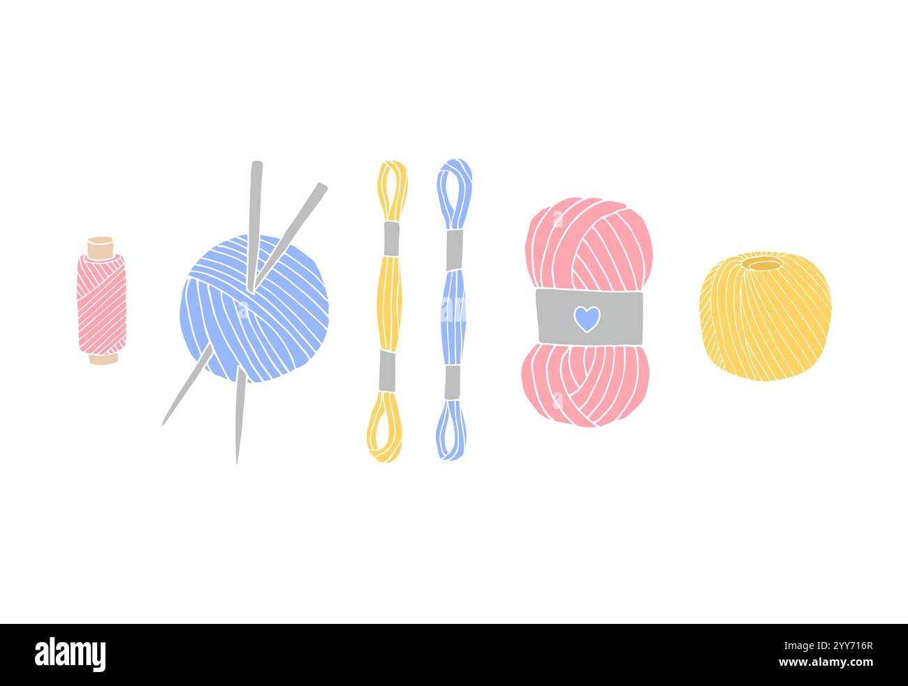 Vector set bundle of colored hand drawn doodle sketch threads isolated ...