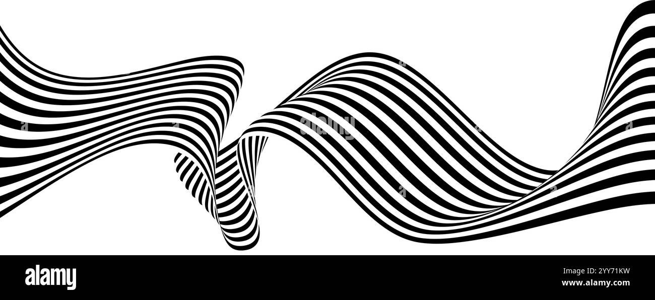 Dynamic black and white wavy lines create an abstract visual pattern. Vector illustration Stock ...