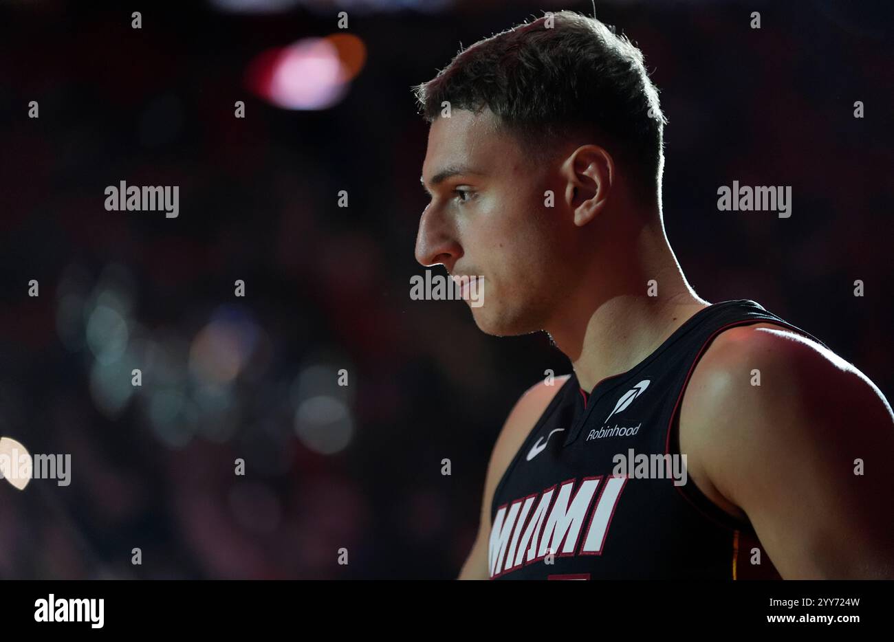 Miami Heat forward Nikola Jovic is introduced before an NBA basketball ...