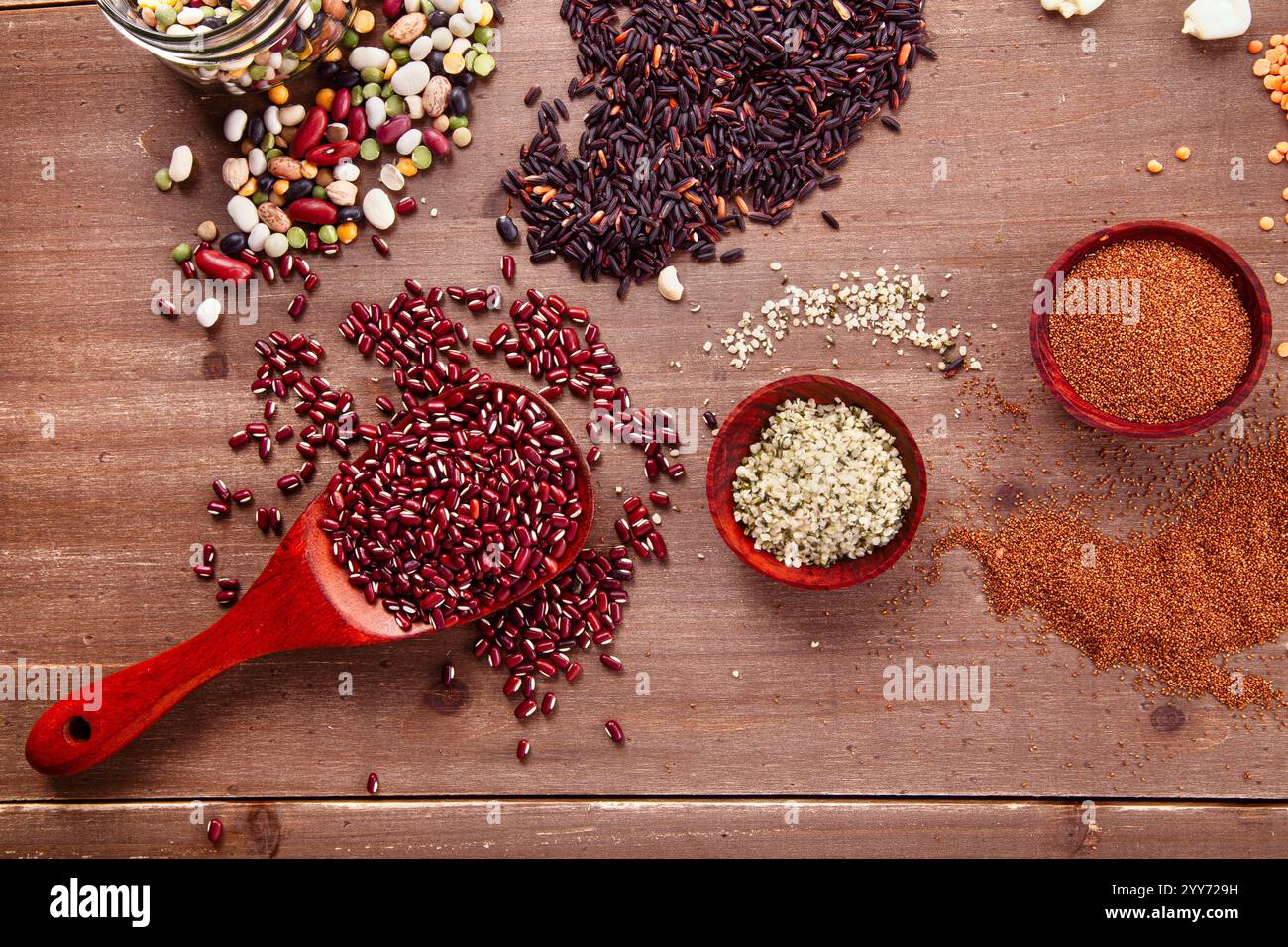 Wood Background with Colorful Assorted Fresh Healthy Organic Seeds ...