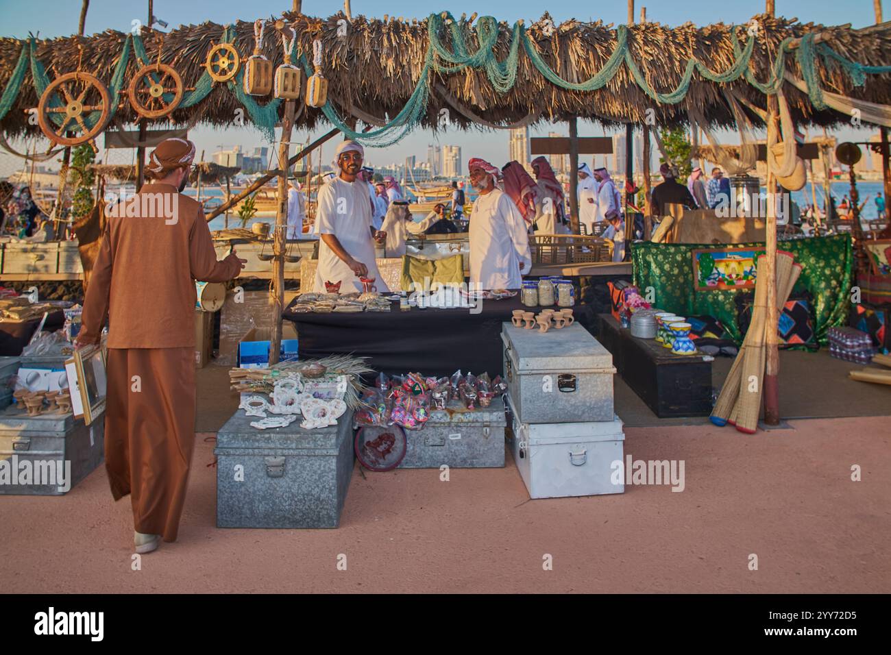 Katara 14th traditional dhow festival in Doha Qatar sunset shot showing ...