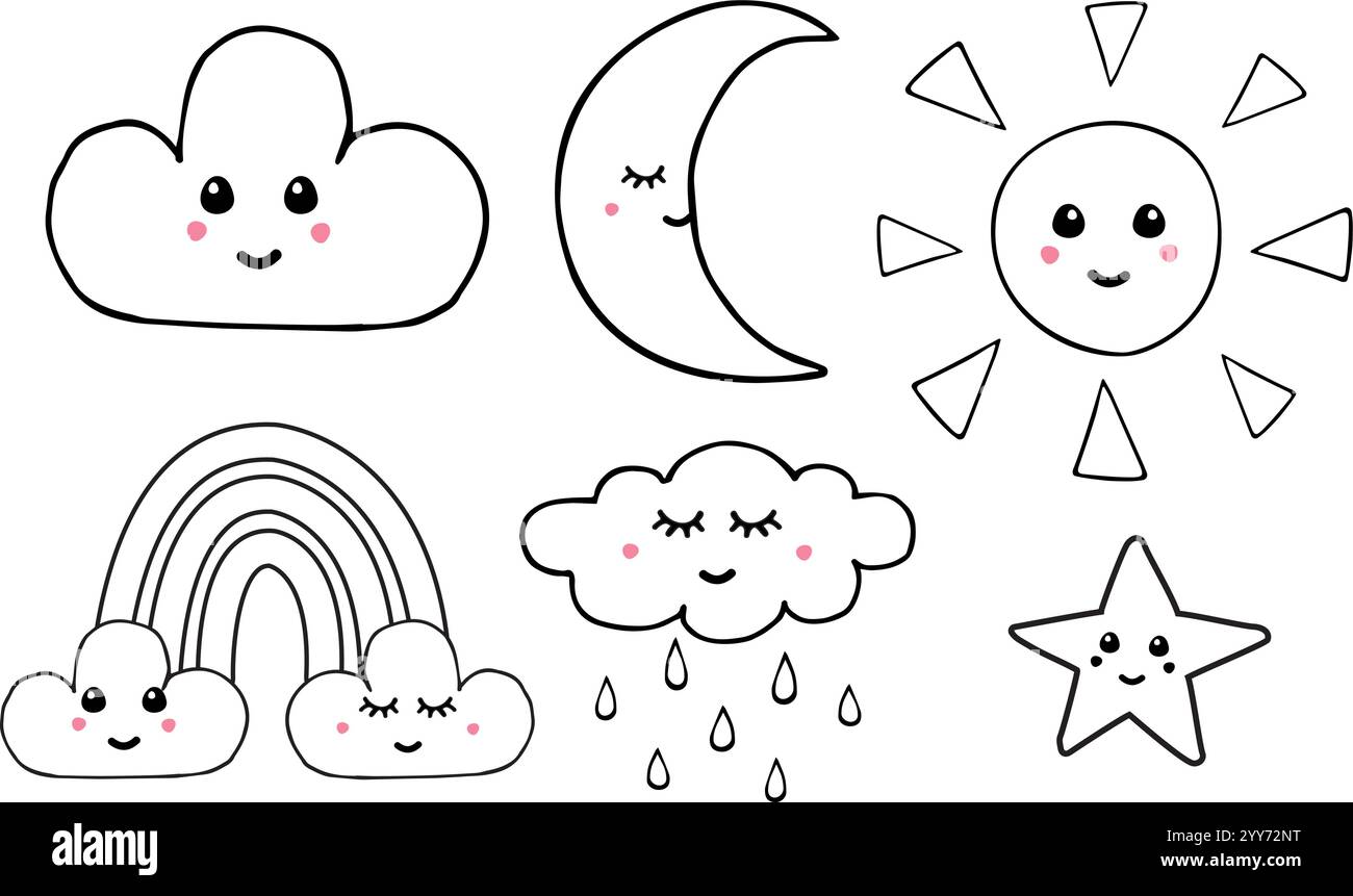 Vector set bundle of hand drawn doodle sketch weather symbols with ...