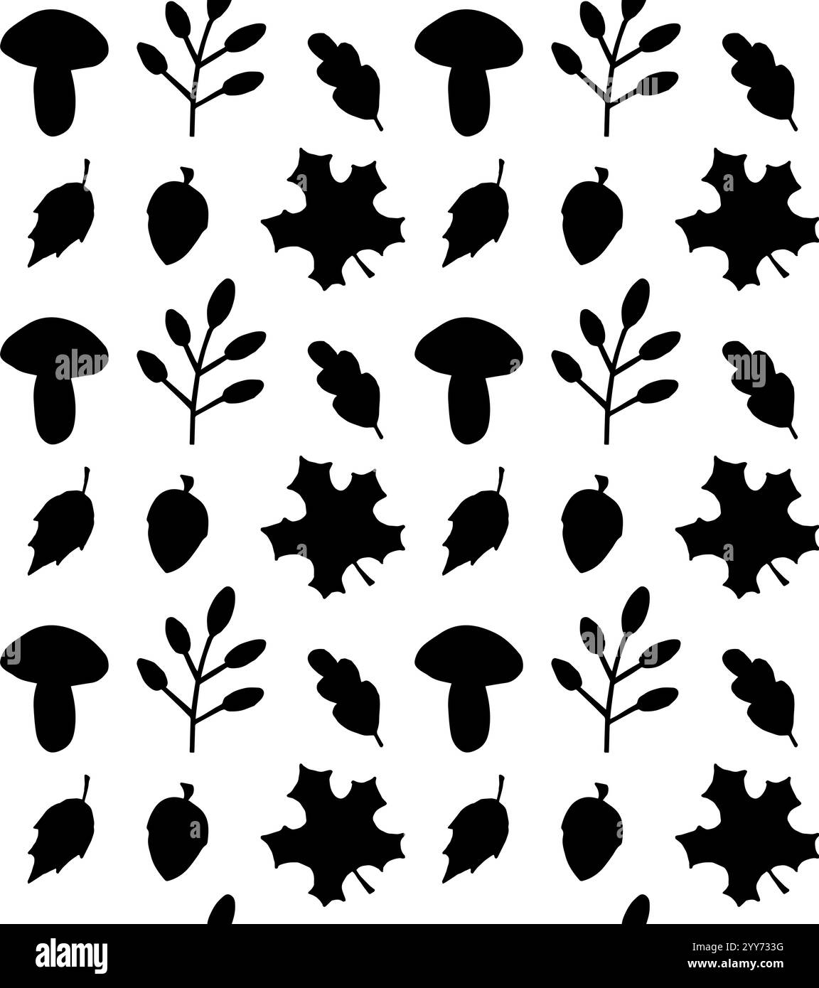 Vector seamless pattern of black hand drawn doodle autumn leaves ...