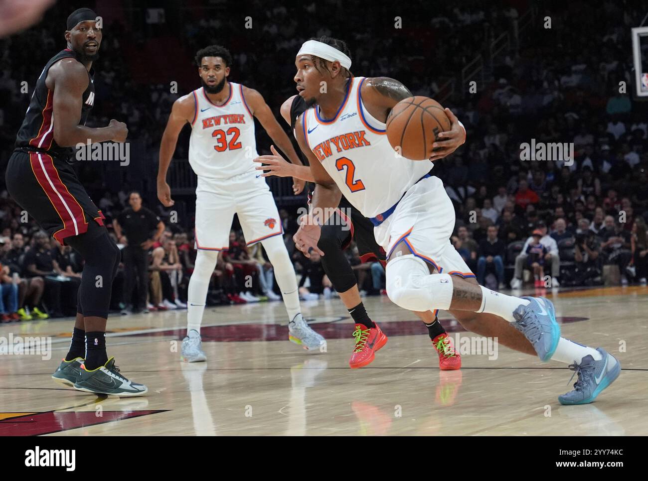 New York Knicks guard Miles McBride (2) drives to the basket during the ...