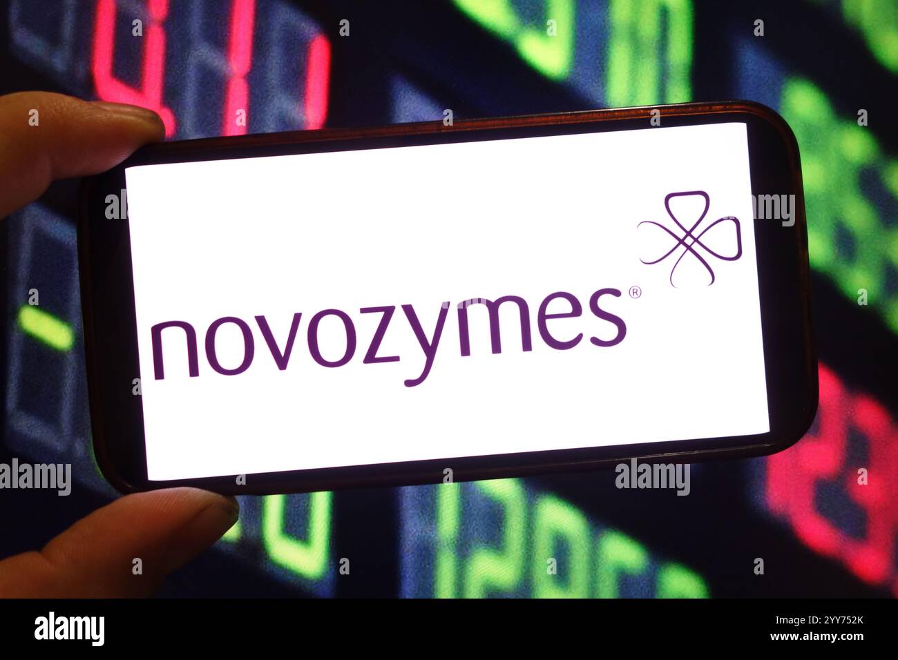 In this photo illustration, the Novozymes company logo is seen ...