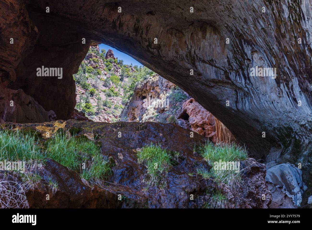 The view looking upstream through the passage below the natural bridge ...