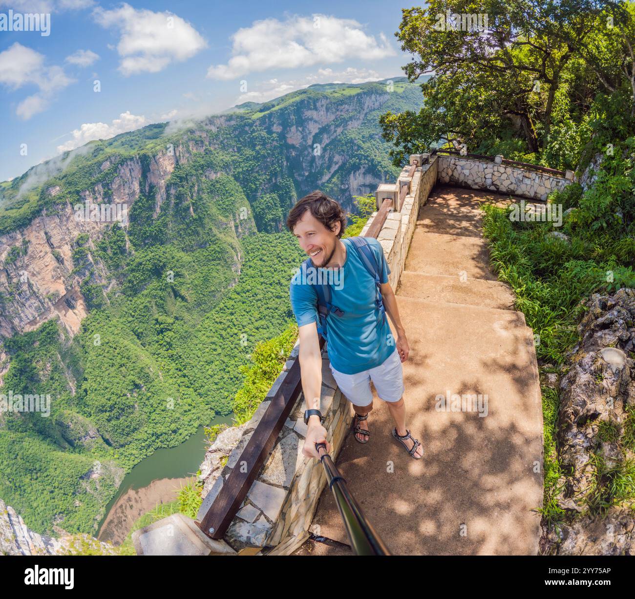 Male tourist exploring Sumidero Canyon National Park, Mexico ...