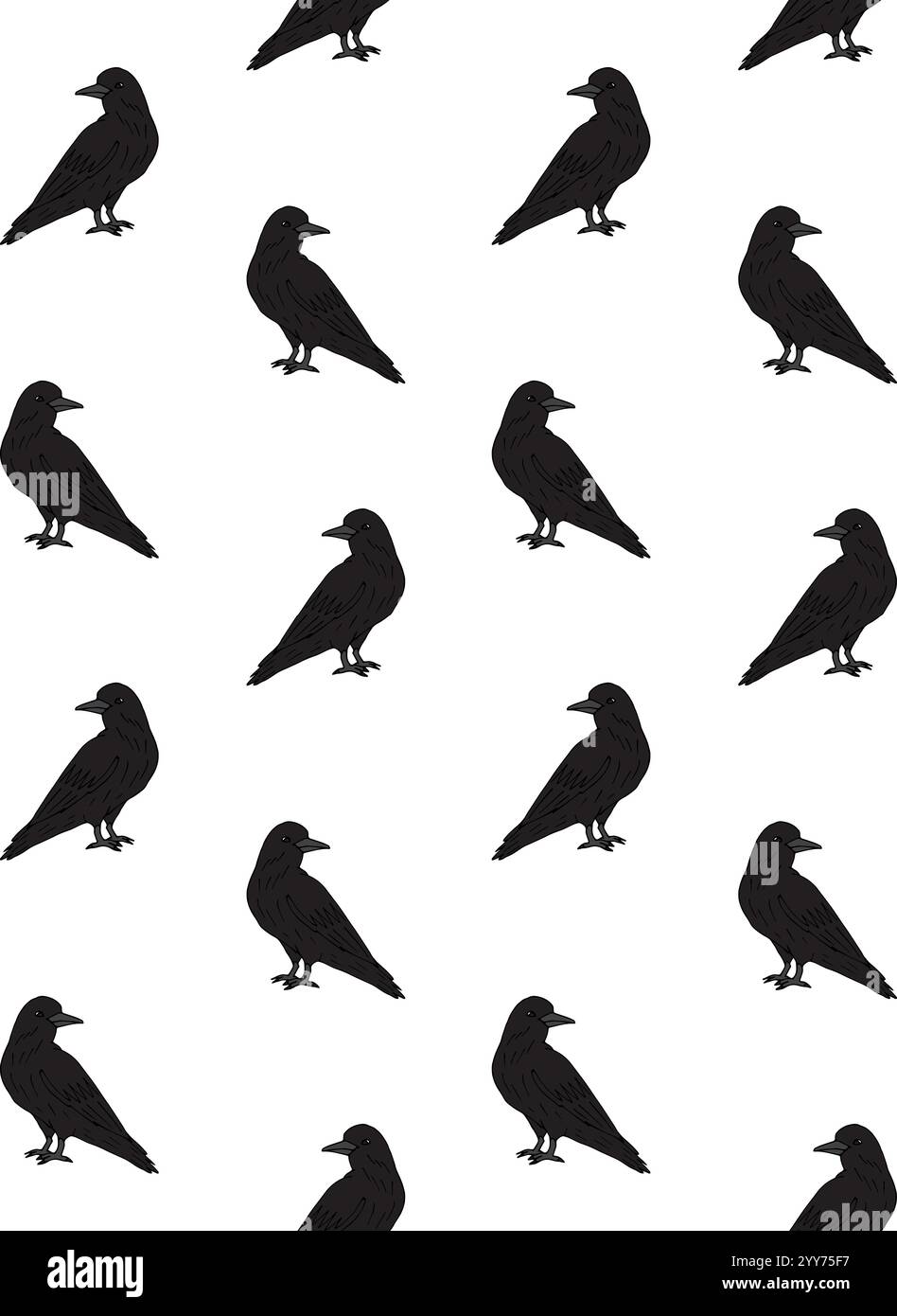Vector seamless pattern of black hand drawn doodle sketch raven ...