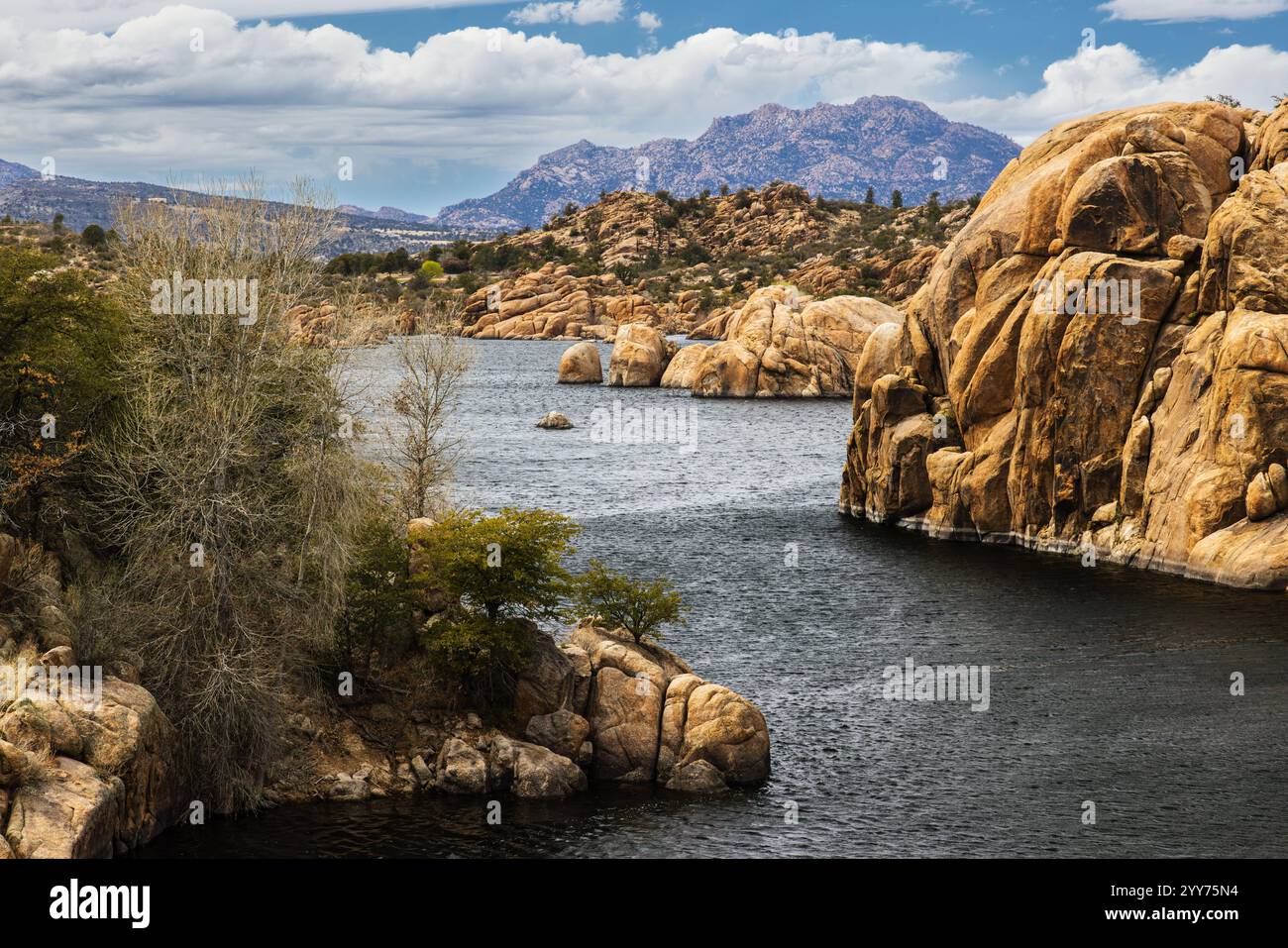 Fanciful granite formations of Watson lake with Granite Mountain in the ...