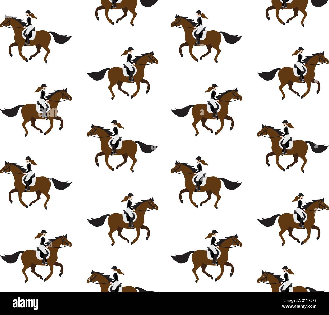 Vector seamless pattern of flat cartoon girl woman riding a galloping ...