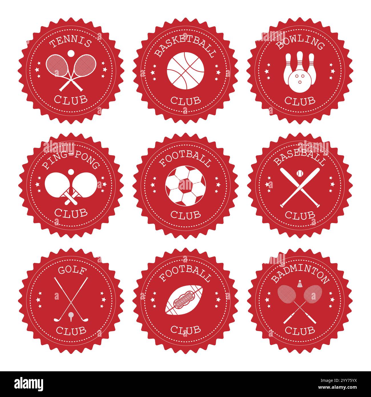 Vector set bundle of different red sport flat retro round logo isolated ...