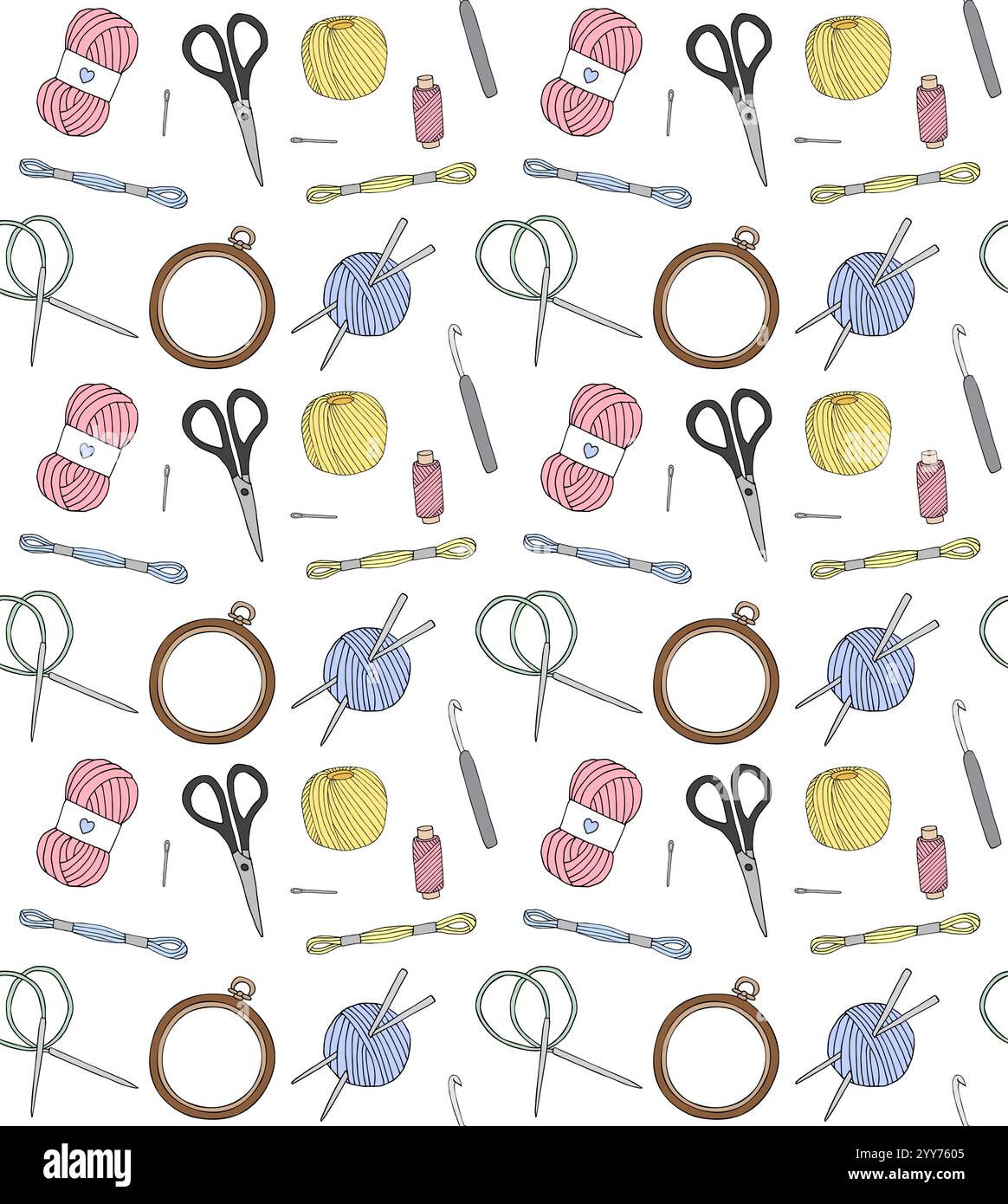 Vector seamless pattern of colored hand drawn doodle sketch sew ...