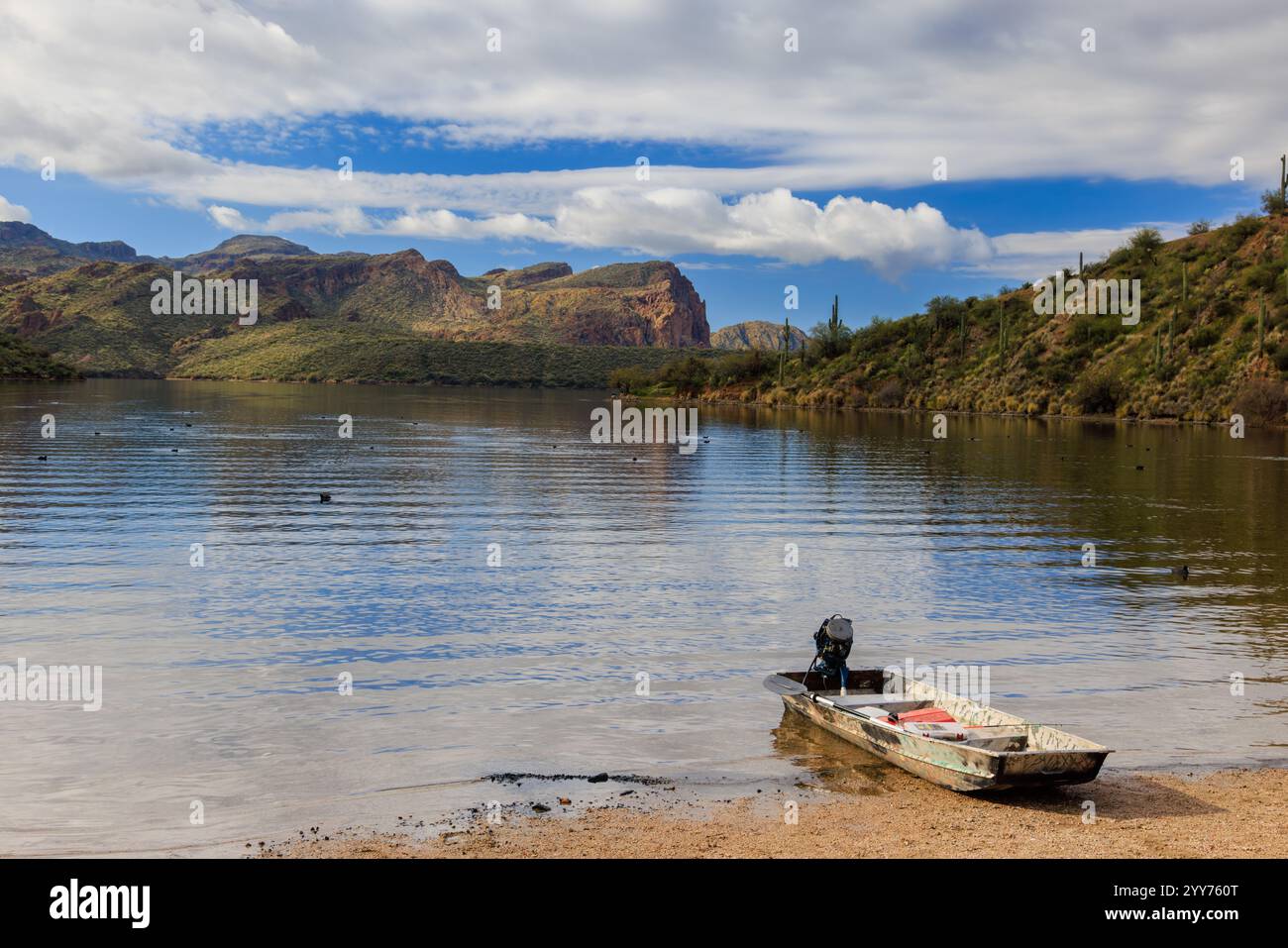 Butcher Jones beach on Saguaro Lake near Phoenix is a popular ...