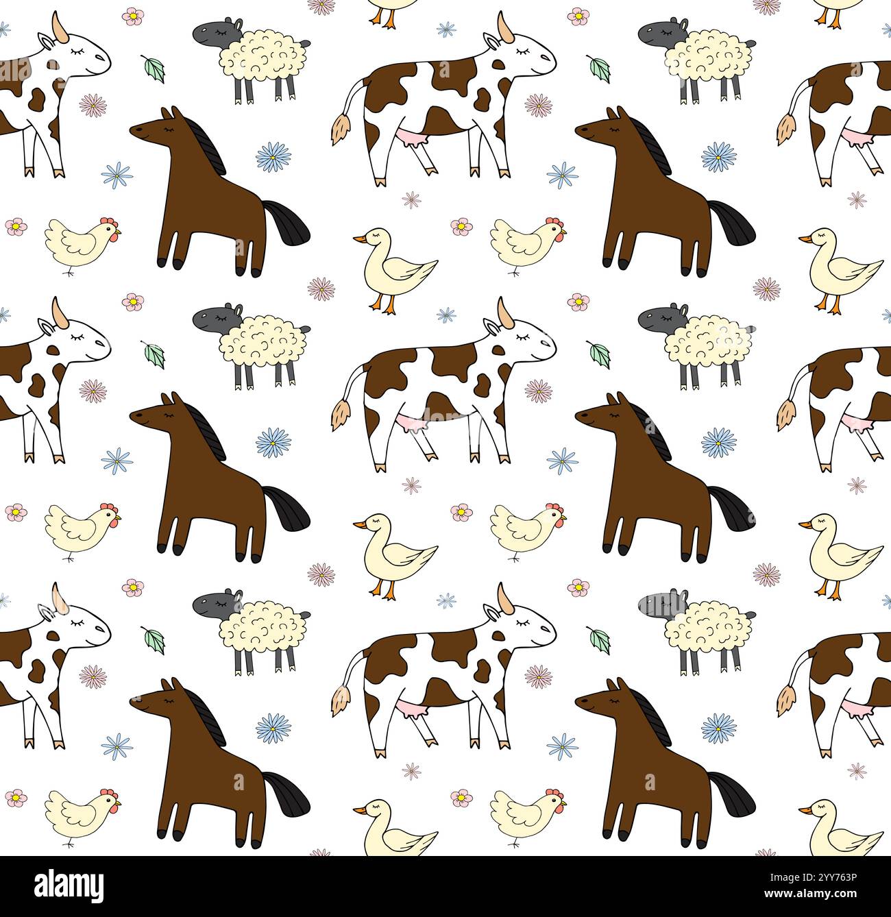 Vector seamless pattern of colored hand drawn doodle sketch farm ...