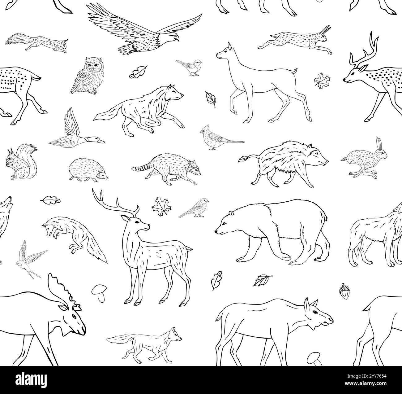 Vector seamless pattern of hand drawn doodle sketch wild forest animals ...
