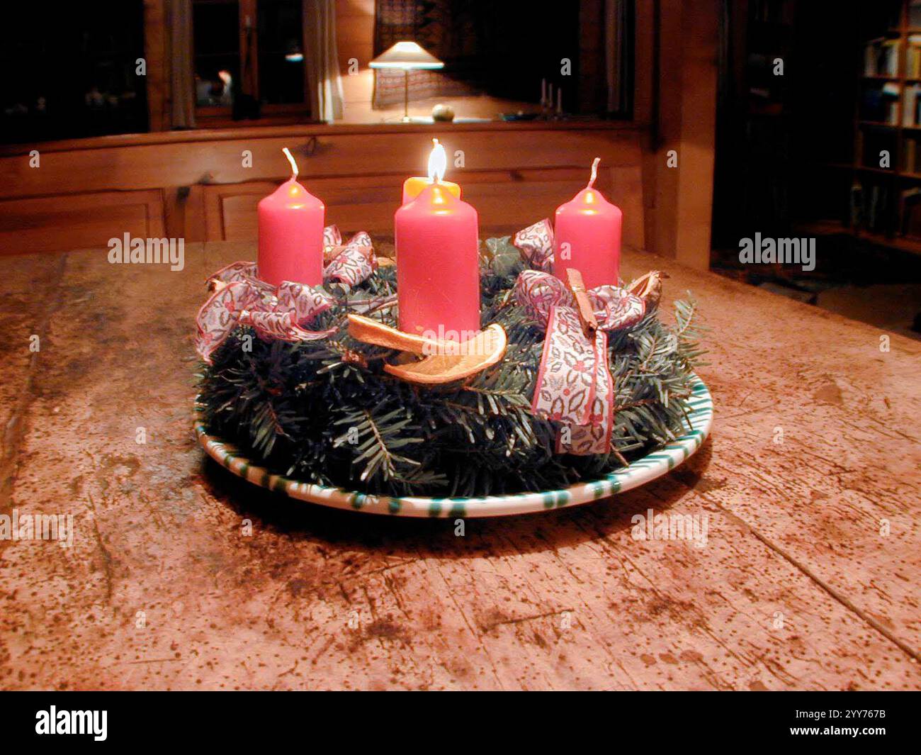 advent wreath with one lit candle on the first advent advent wreath on ...