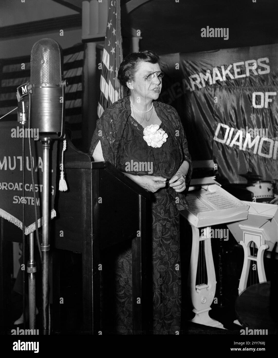 U.S. Secretary of Labor Frances Perkins delivering speech at 75th ...