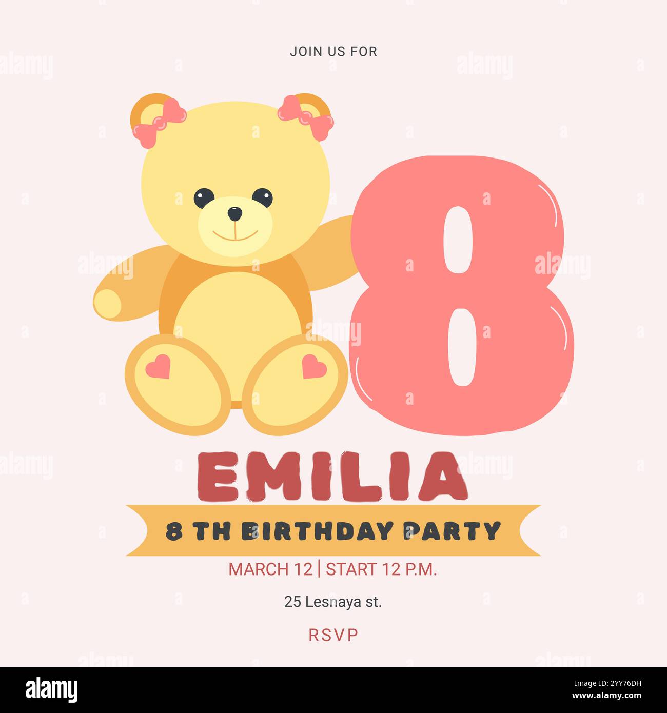 Invitation childrens birthday party with cute bear and number ...