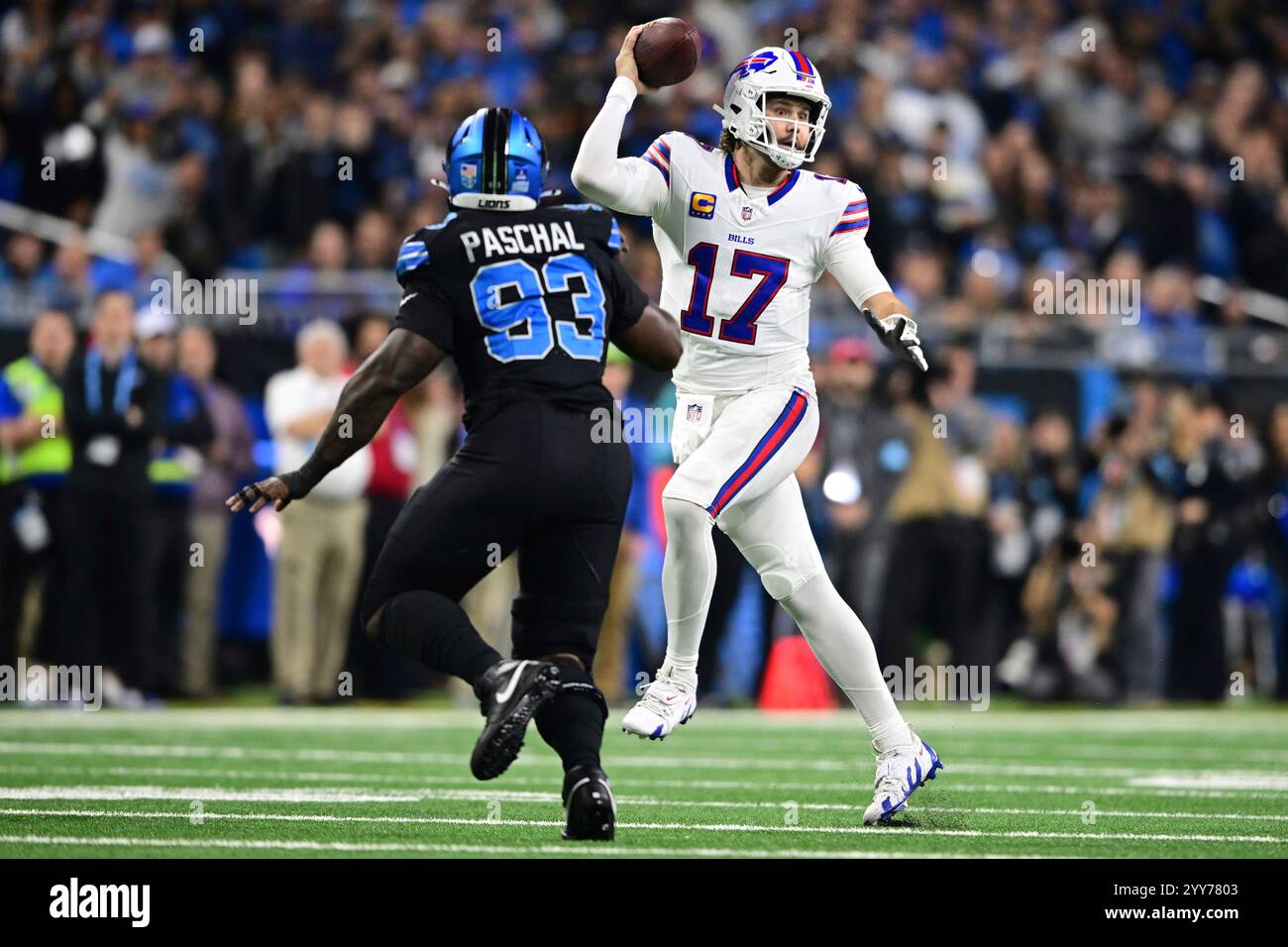 Buffalo Bills quarterback Josh Allen pump fakes during the first half ...