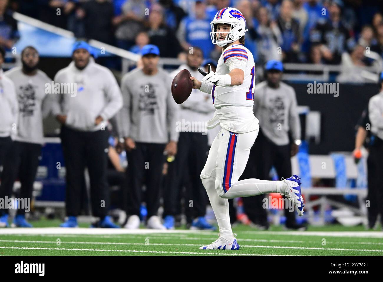 Buffalo Bills quarterback Josh Allen looks to pass during the first ...