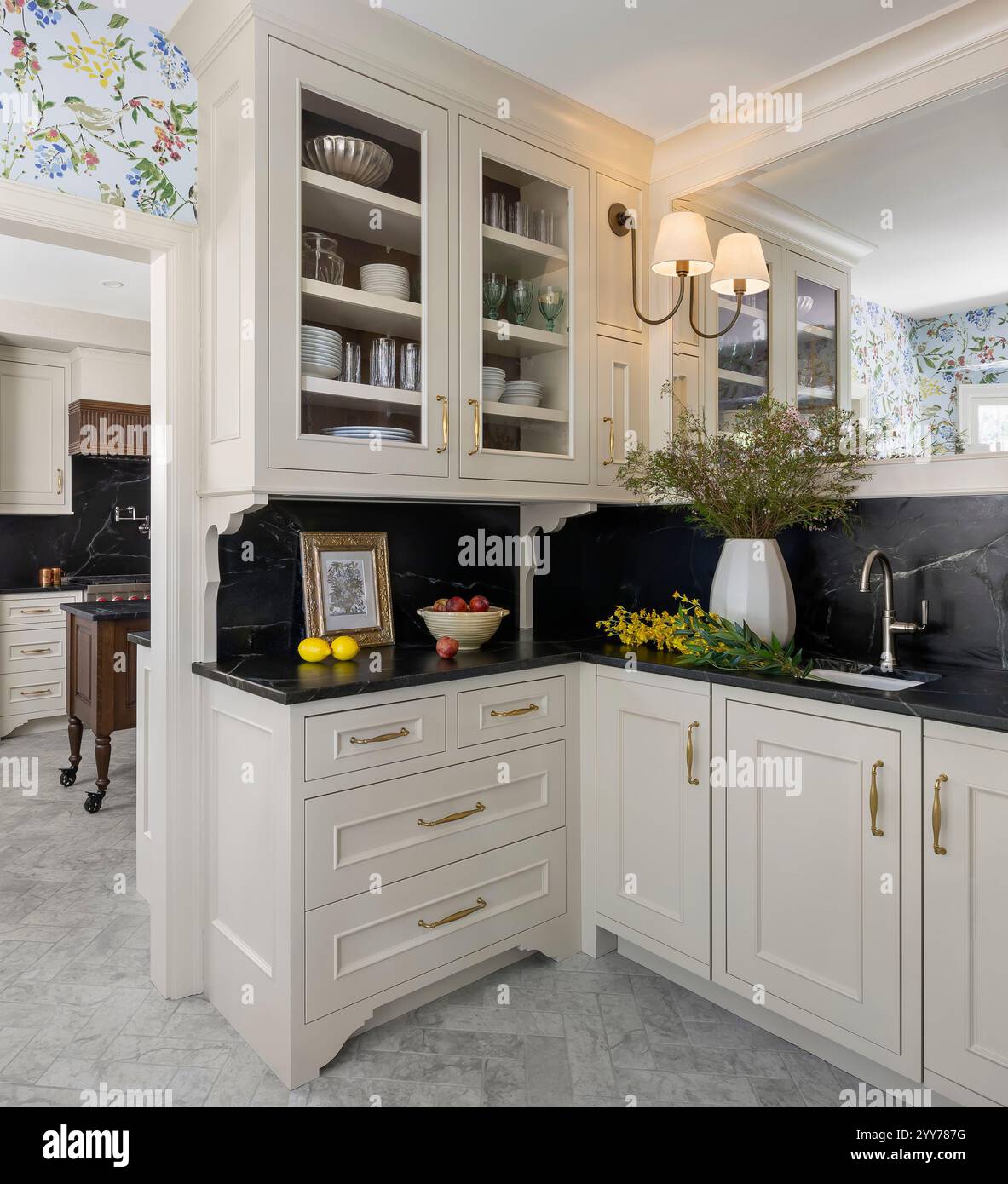 Butlers pantry in high end traditional kitchen with large mirro hi-res ...