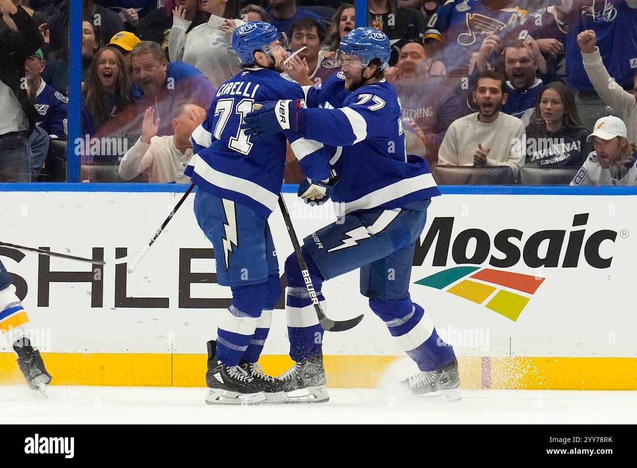 Tampa Bay Lightning center Anthony Cirelli (71) celebrates his goal ...