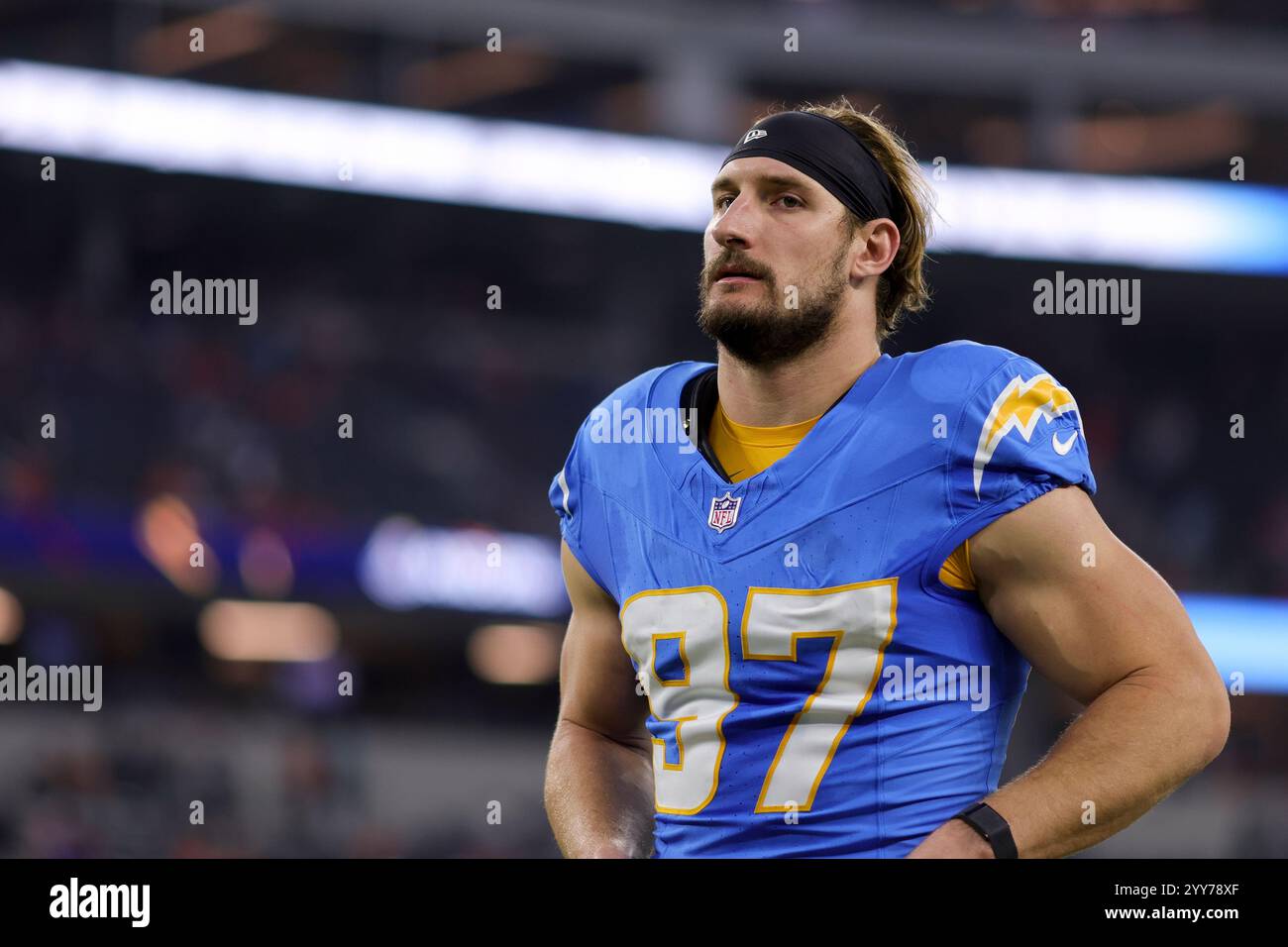 Los Angeles Chargers linebacker Joey Bosa (97) warms up before an NFL ...