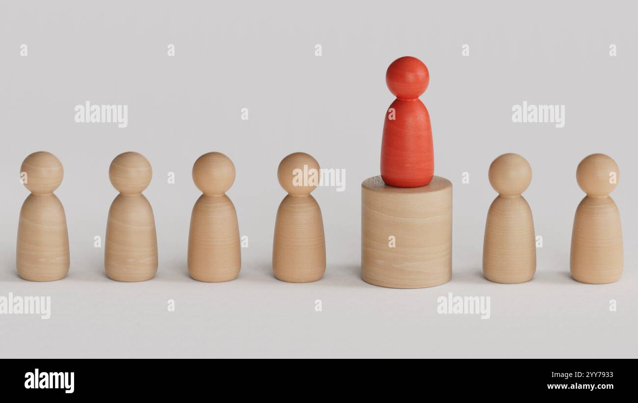 Wooden person model among people, Leadership concept.3D rendering on ...