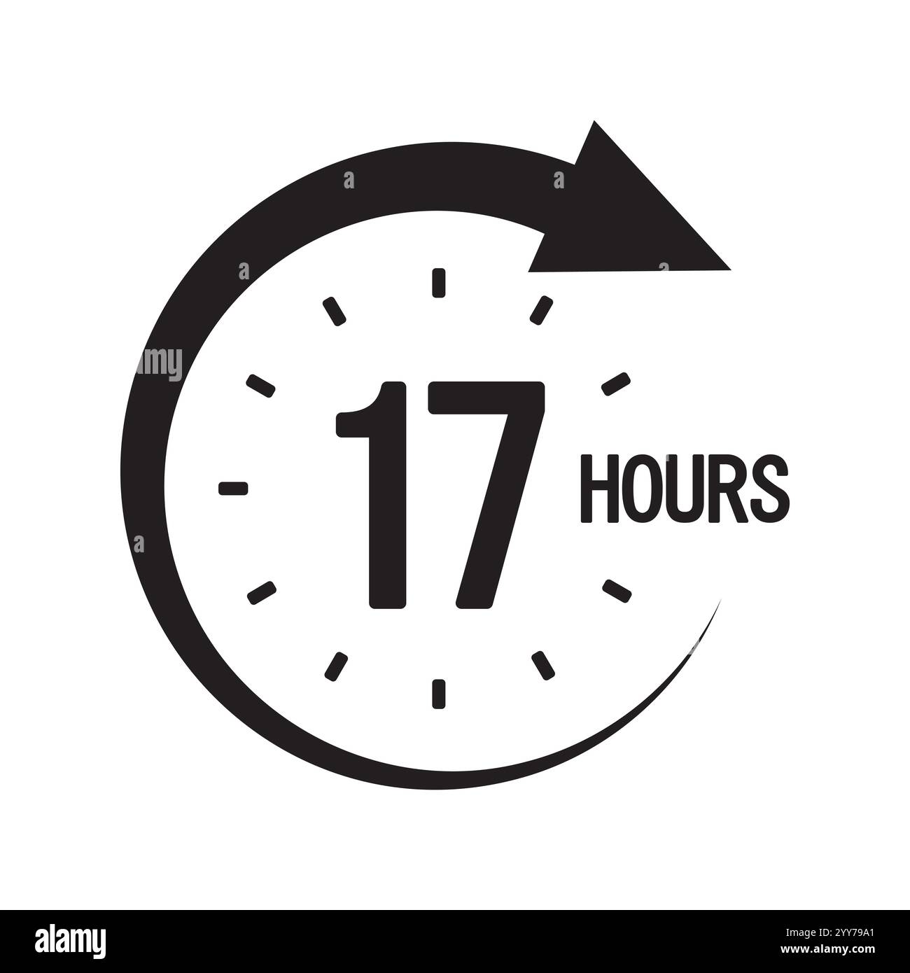 Seventeen hours icon. Black circular arrow. Countdown timer design ...