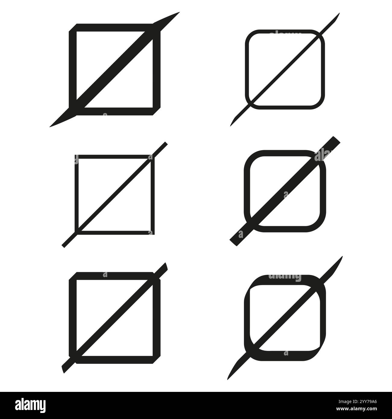 Prohibited icon set. Crossed out square shapes. Black vector ...