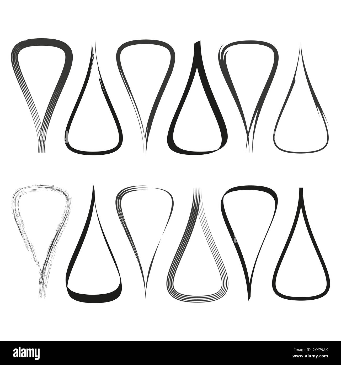 Abstract drop shapes. Artistic teardrop forms. Black linear designs ...