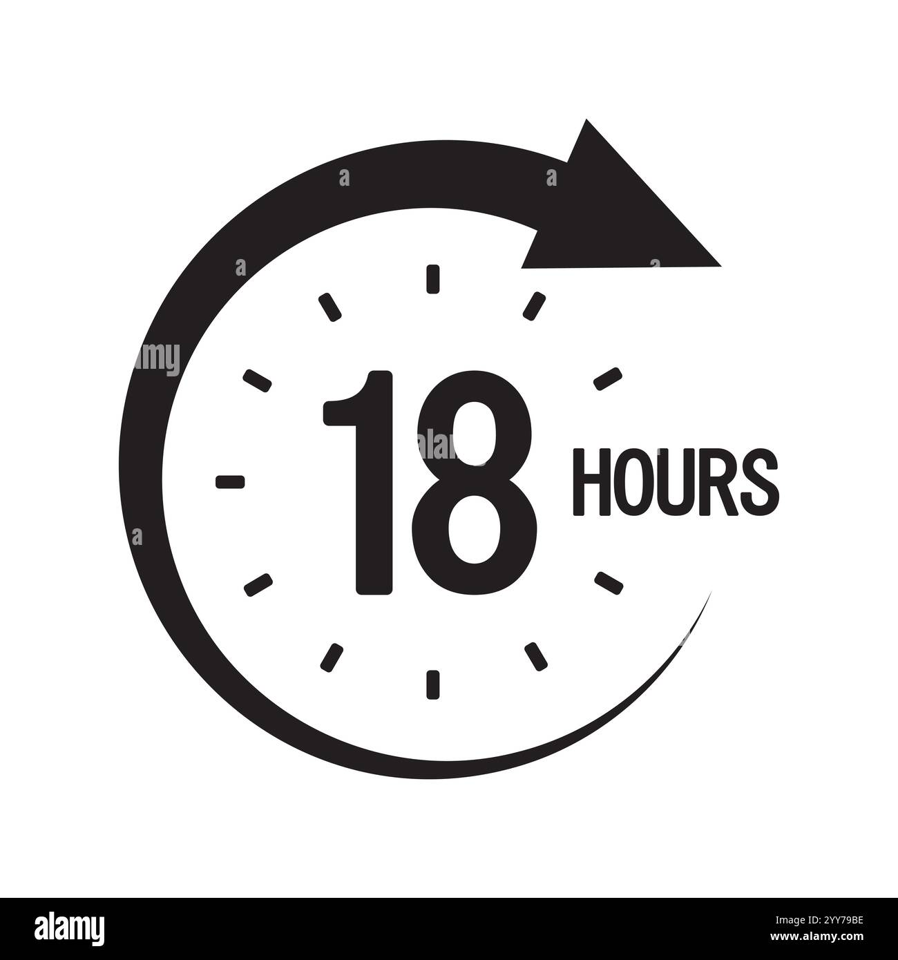 Eighteen hours icon. Black circular arrow. Countdown timer graphic. Vector clock symbol Stock ...