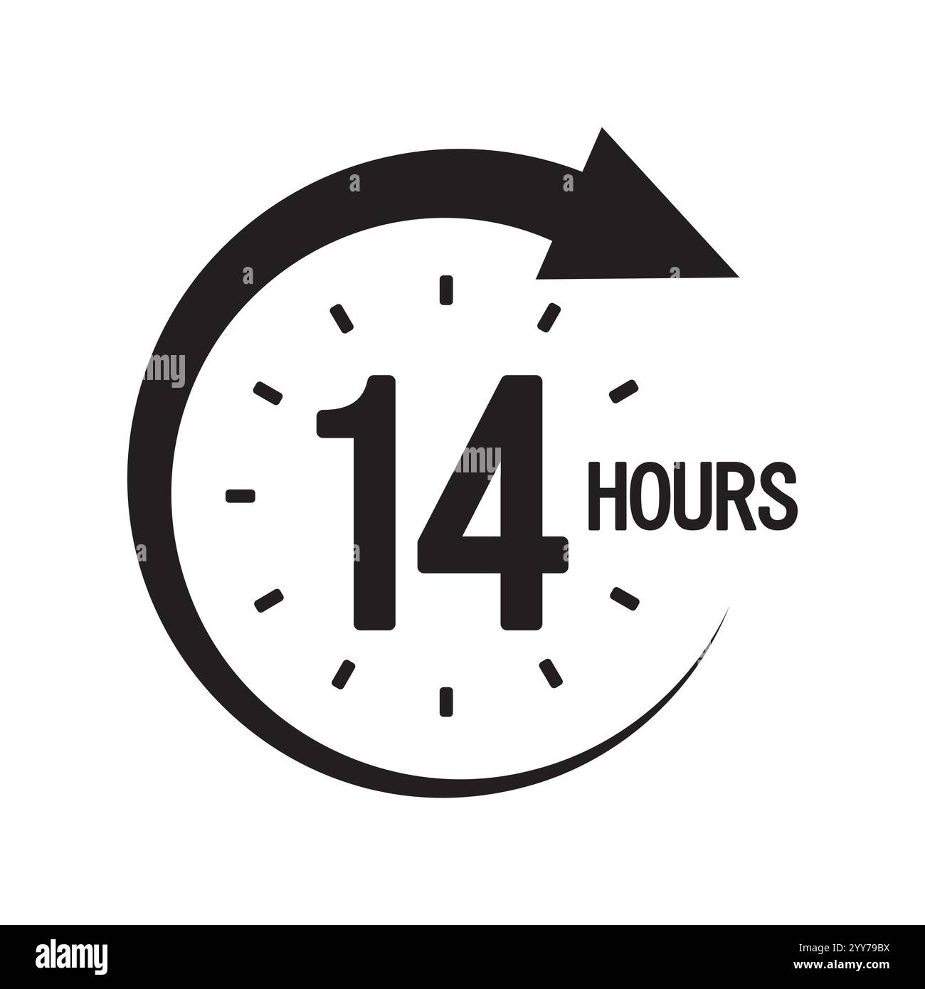Countdown timer icon. Number fourteen focus. Bold 14 hours text ...