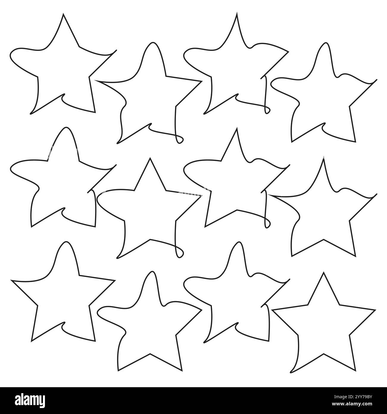 Random star outline. Irregular star shapes. Black abstract stars ...
