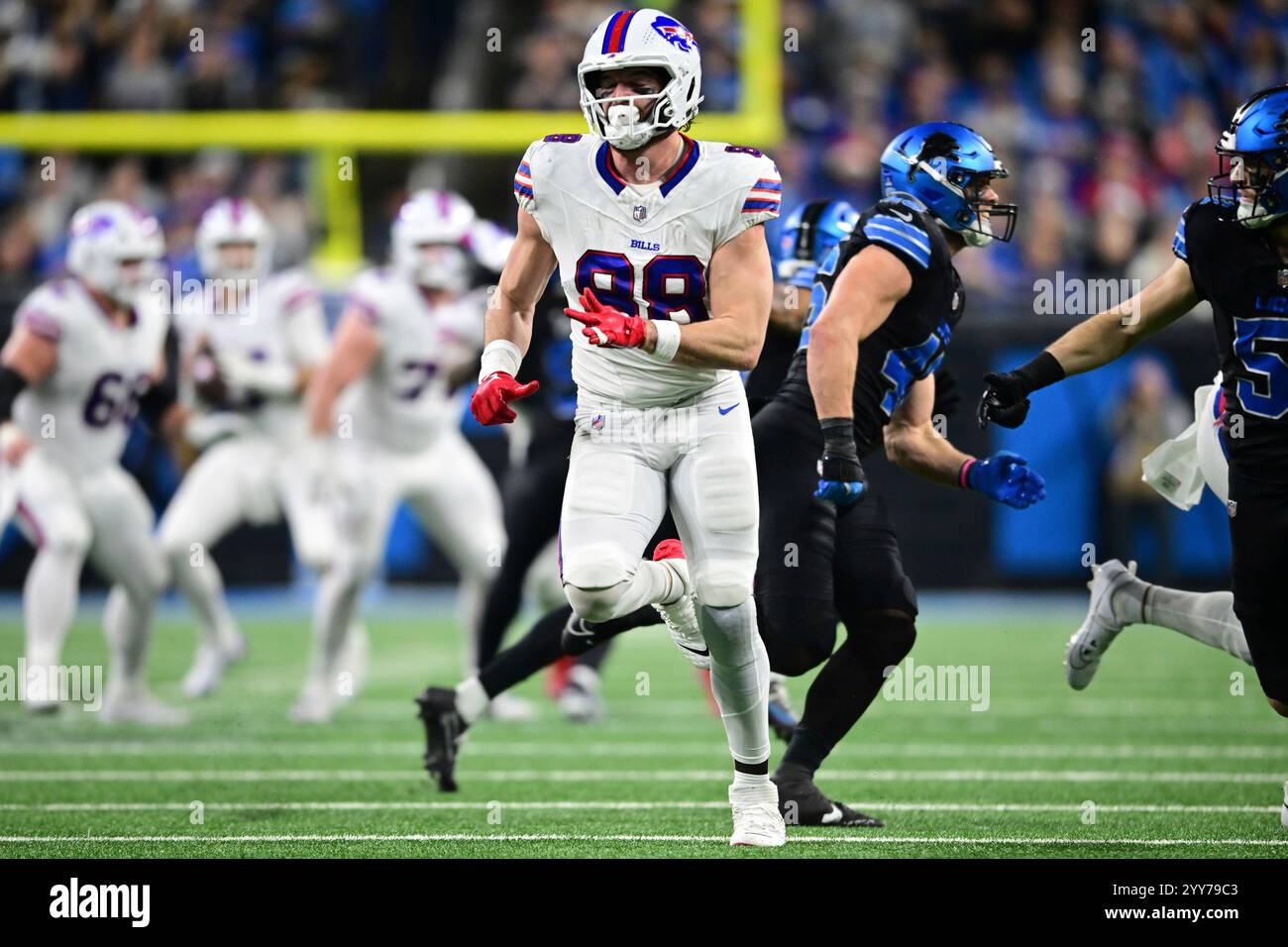 Buffalo Bills tight end Dawson Knox runs a route during the first half ...