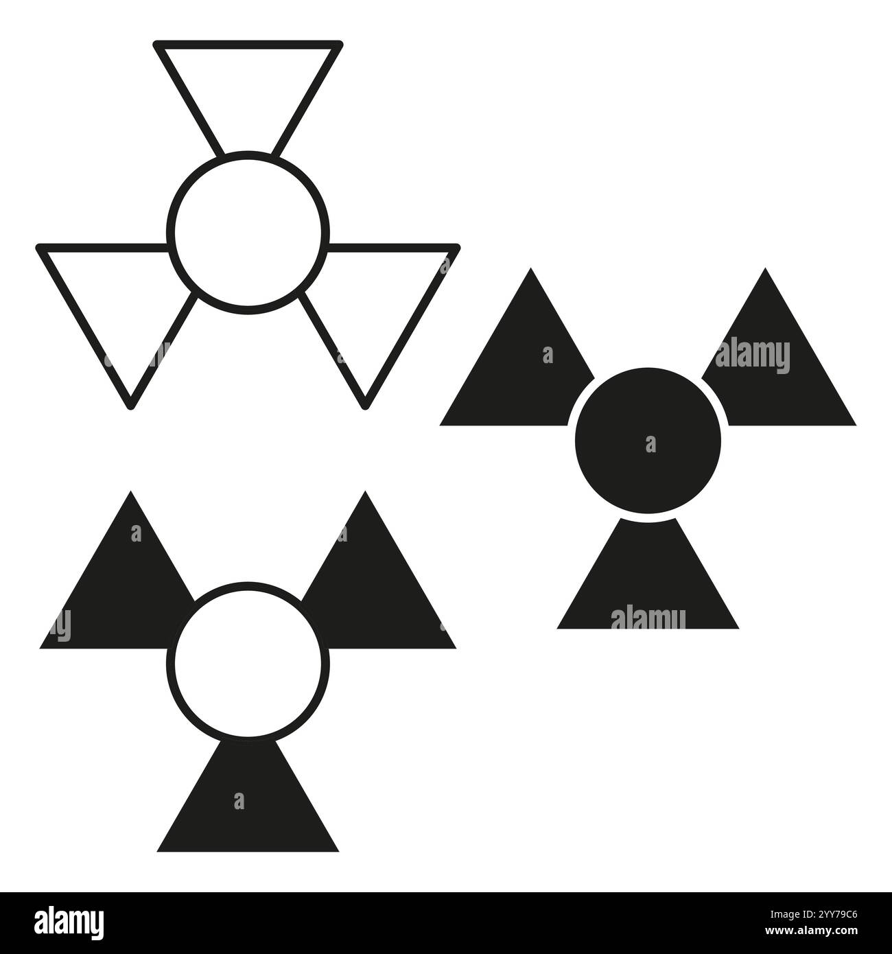 Radiation hazard symbols. Triangular graphic shapes. Black warning ...