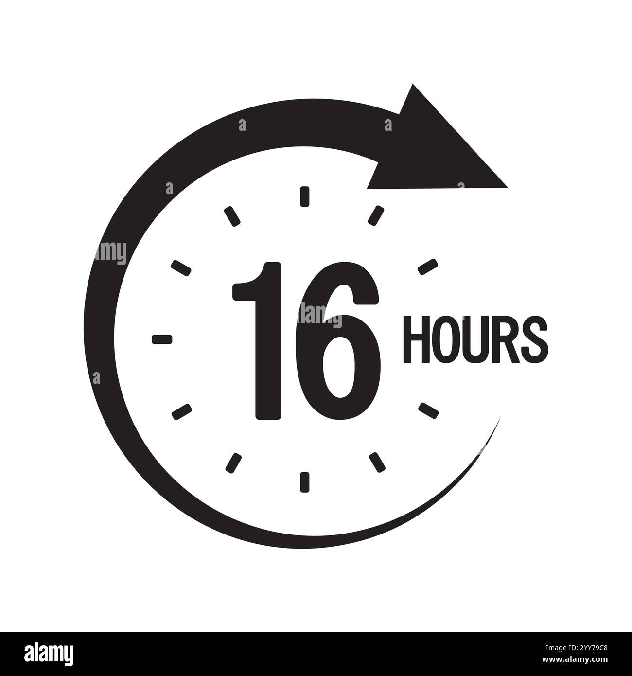 Countdown timer icon. Number sixteen focus. Bold 16 hours text ...