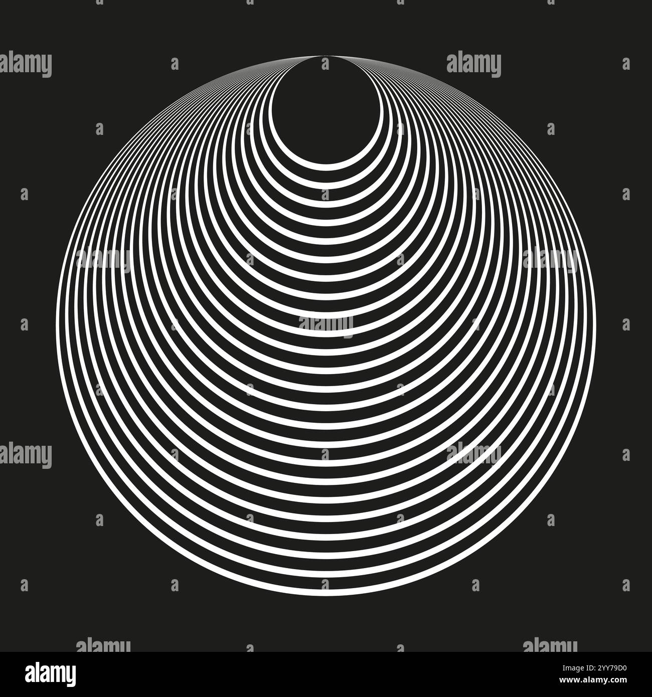 Abstract circular lines. Optical art sphere. Monochrome geometric ...