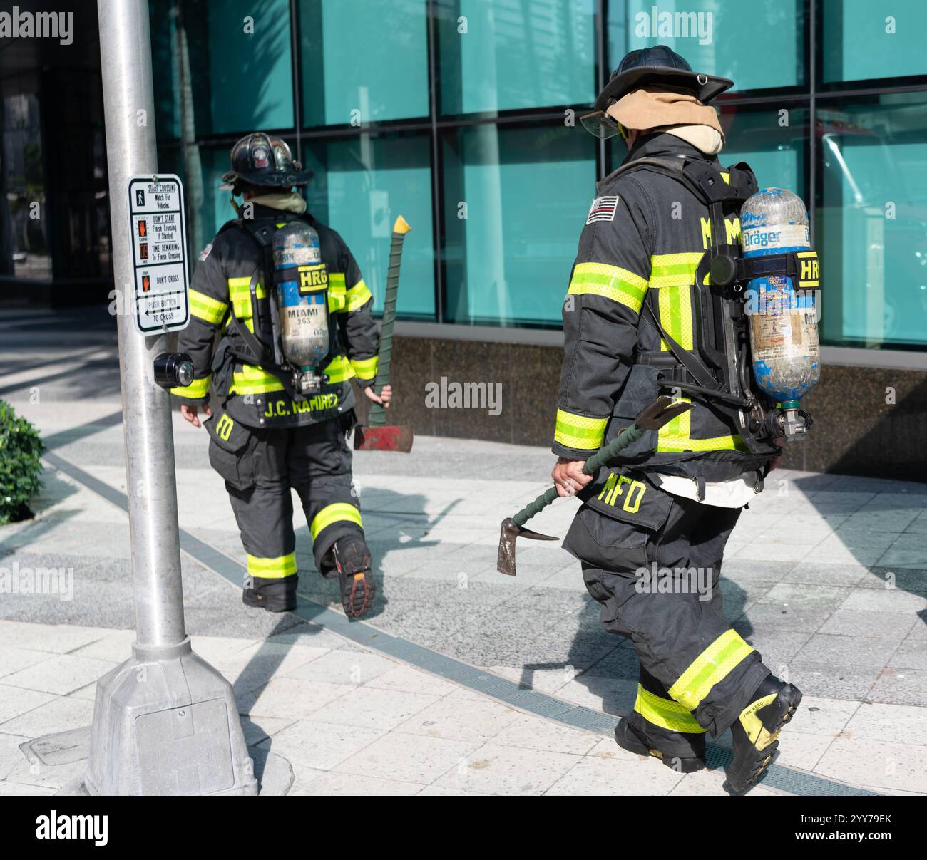 Miami, Florida, USA - December 01, 2024: 911 emergency. Firefighter in ...