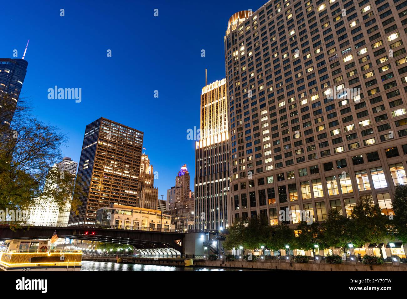 Skyscraper cityscape. Night city of Chicago. Business city. Night ...