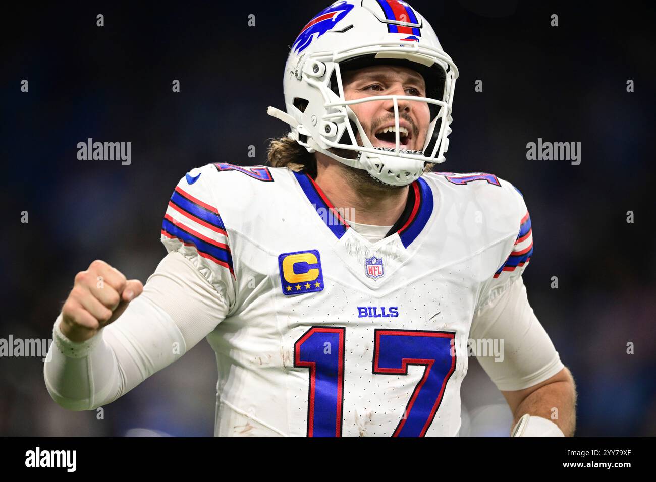 Buffalo Bills quarterback Josh Allen celebrates after throwing a ...