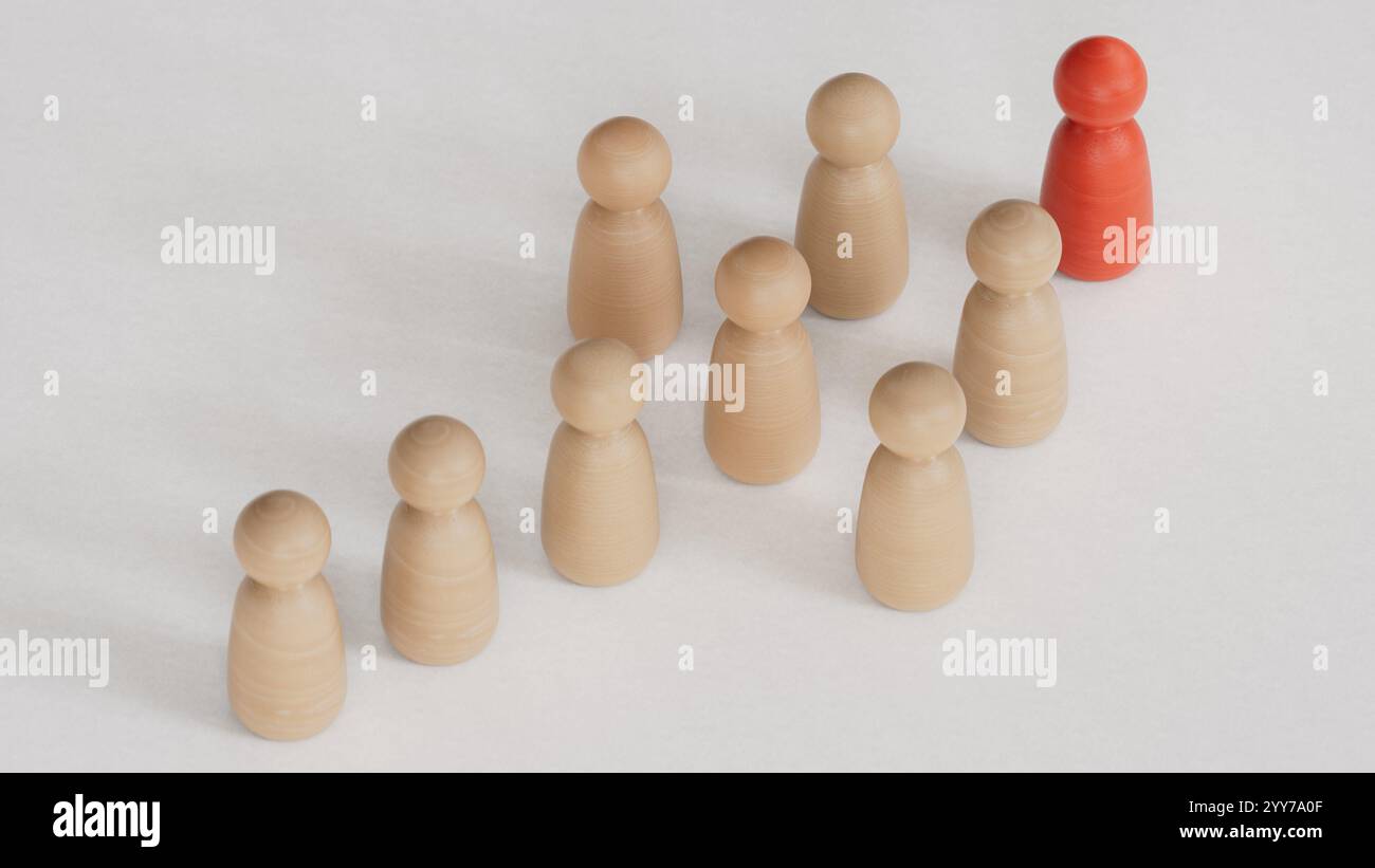 A 3d concept graphic depicting a red person standing out from the crowd ...