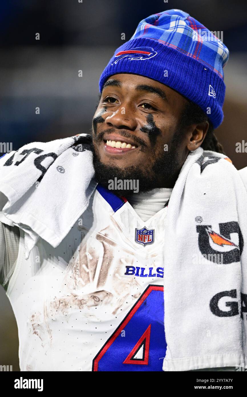 Buffalo Bills running back James Cook walks off the field after the ...